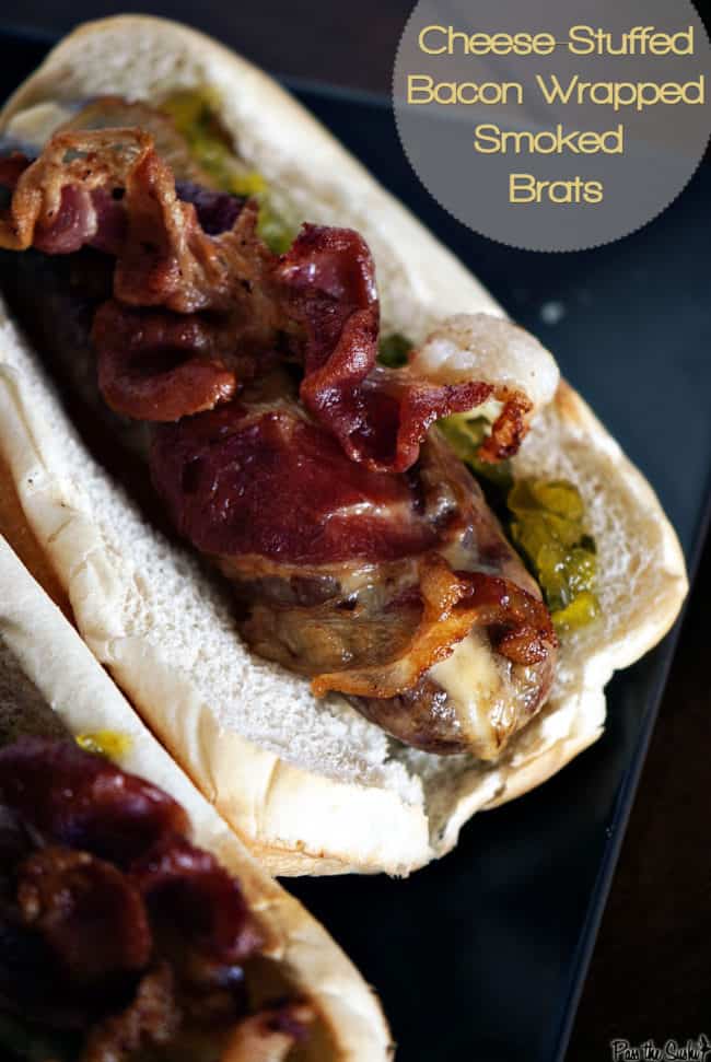 Cheese-Stuffed Bacon Wrapped Smoked Brats - Pass The Sushi