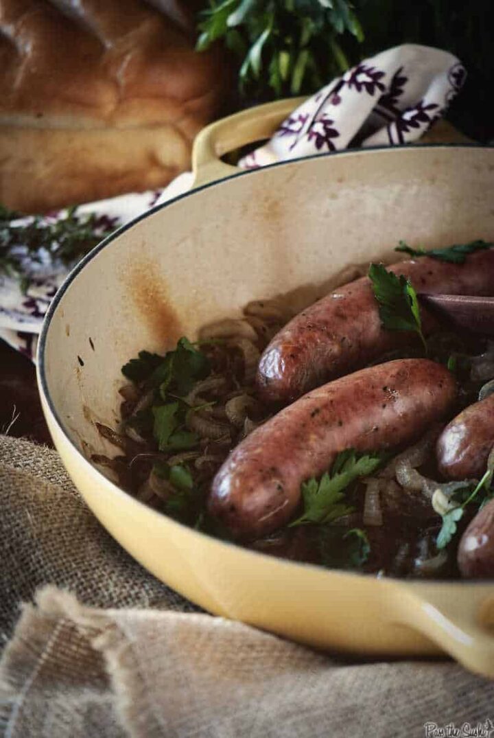 Braised Cola Onions and Sausage | Kita Roberts PassTheSushi.com
